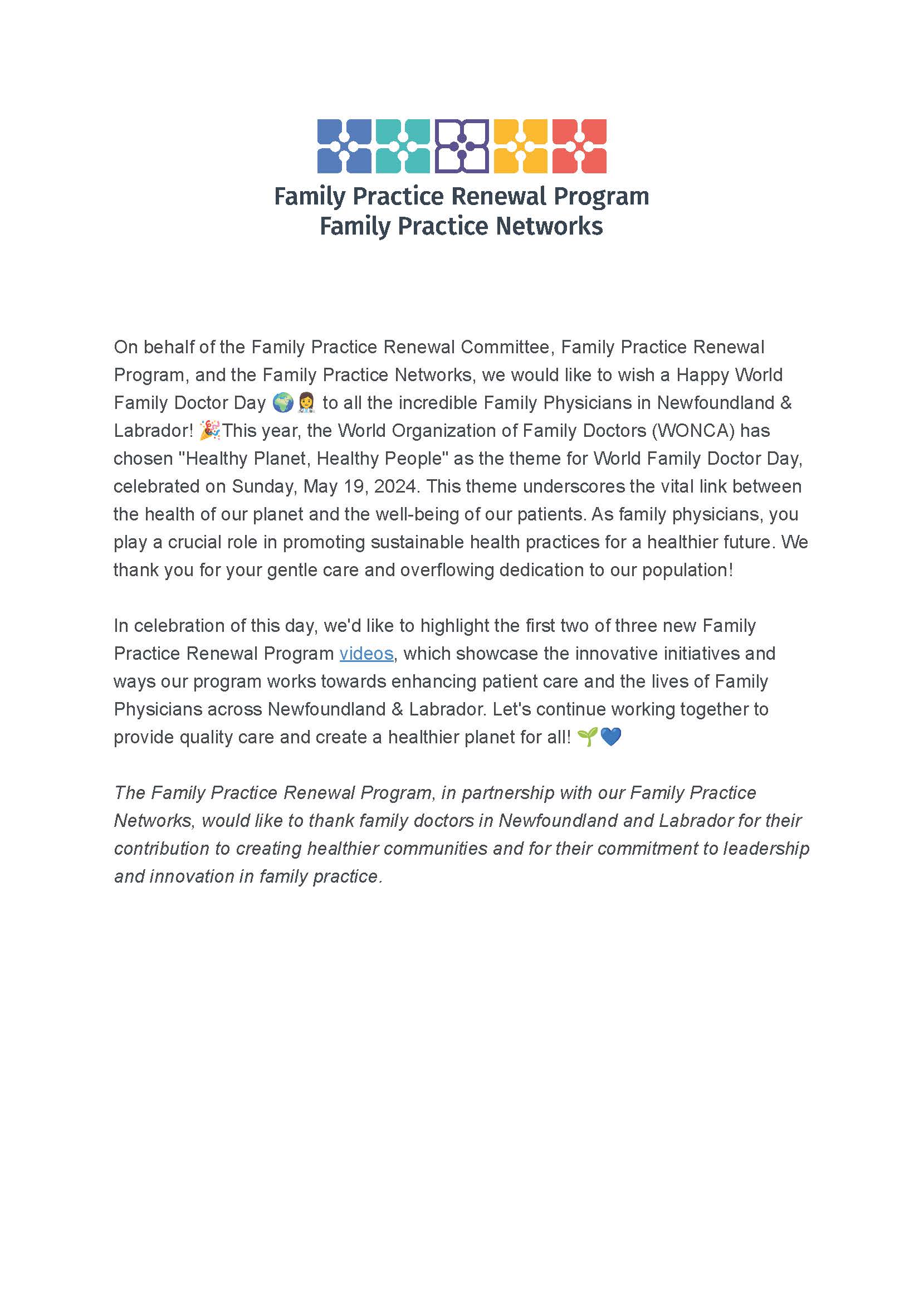 Happy Family Dr. Day 2024! - Family Practice Renewal Program
